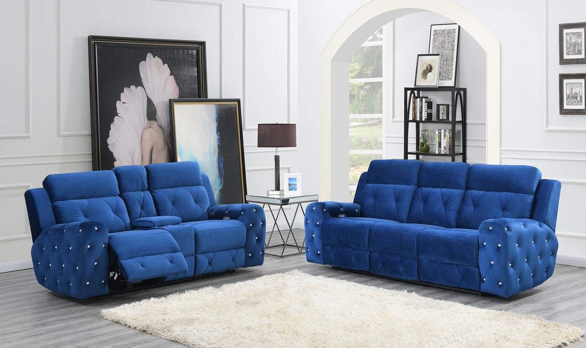 U8311 POWER CONSOLE RECLINING LOVESEAT BLUE VELVET HLR 64